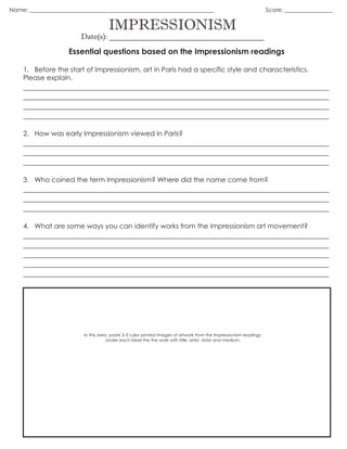 Impressionism arthistoryassignment | PDF | Painting | Arts and Crafts