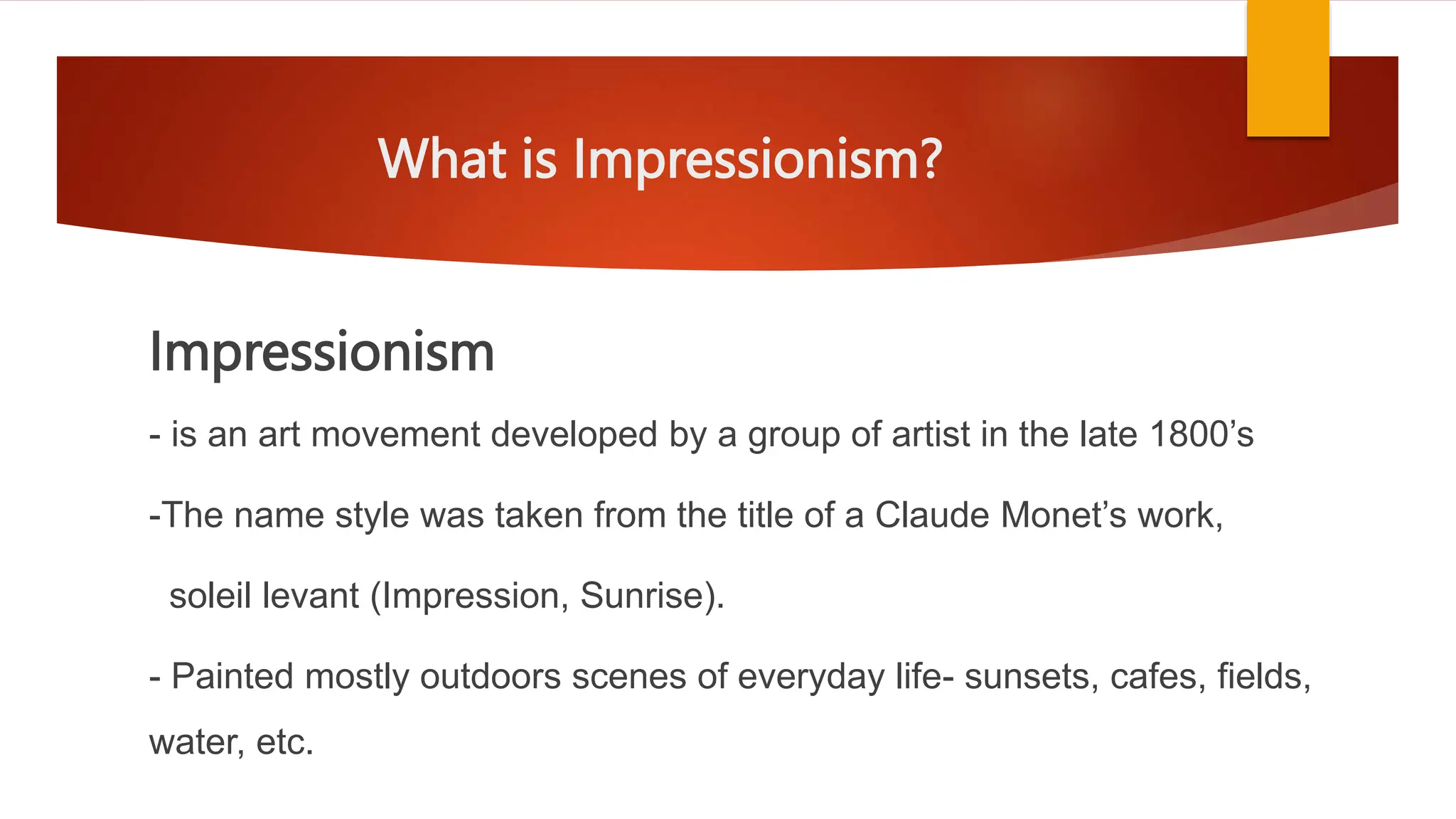 MAPEH Grade 10 Lesson: Impressionism art Q1.pptx