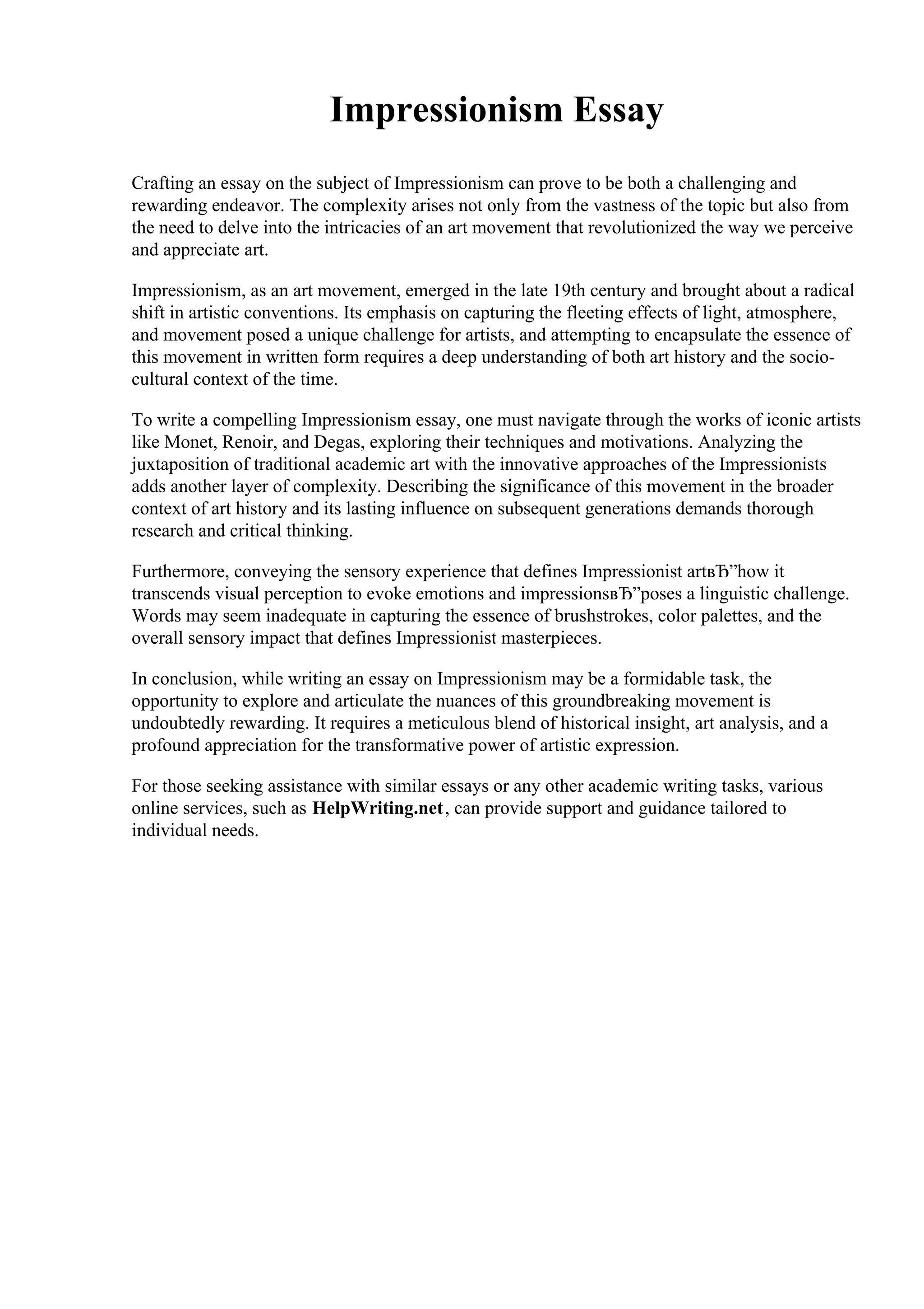 Impressionism Essay | PDF