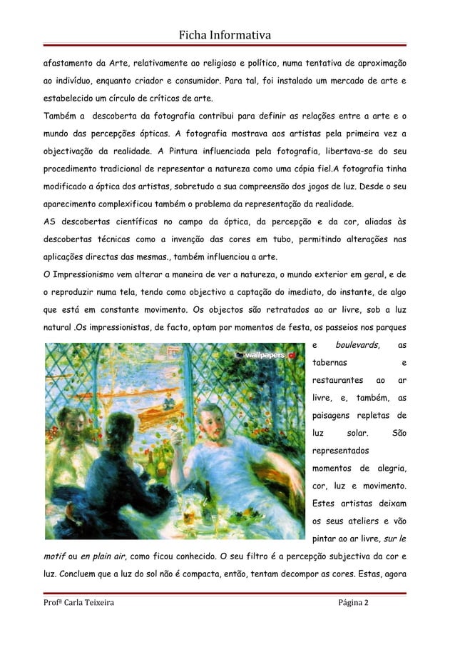 Impressionismo e arte nova ficha 4 | DOC