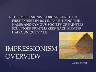 Impressionism & Post-Impressionism Art History | PPTX