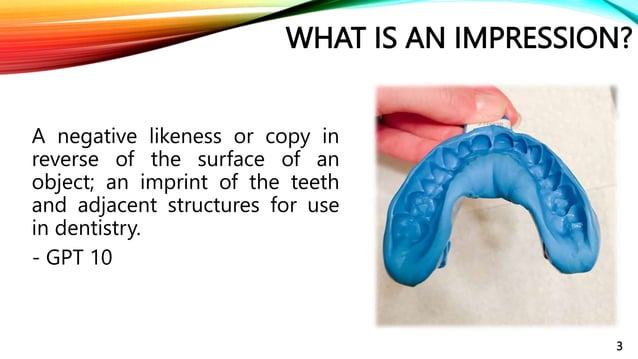 IMPRESSION MATERIALS USED IN PROSTHODONTICS | PPTX | Oral care ...