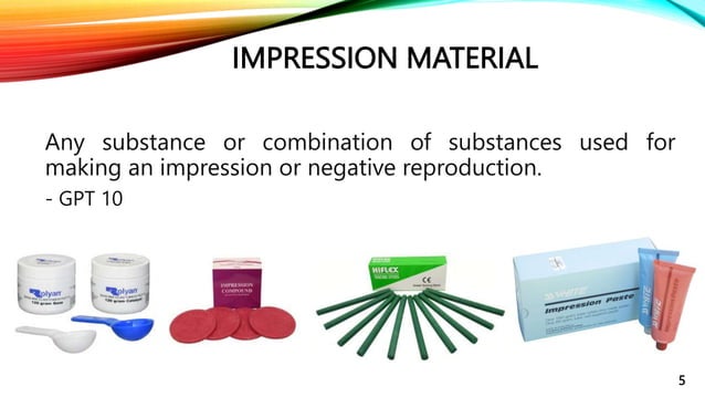 IMPRESSION MATERIALS USED IN PROSTHODONTICS | PPTX | Oral care ...