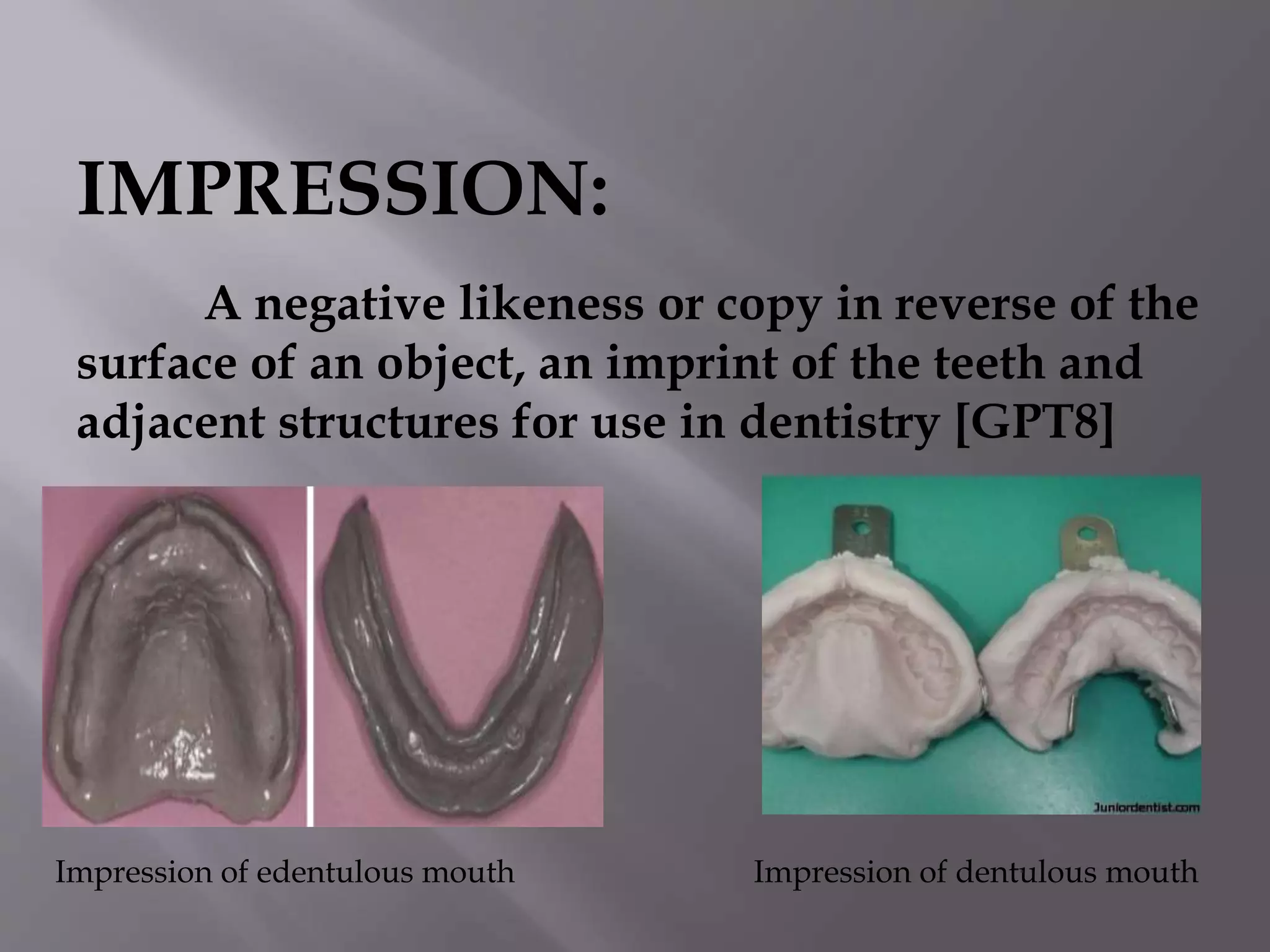 INTRODUCTION TO IMPRESSION MATERIALS | PPTX
