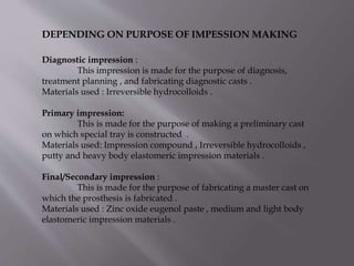 INTRODUCTION TO IMPRESSION MATERIALS | PPTX