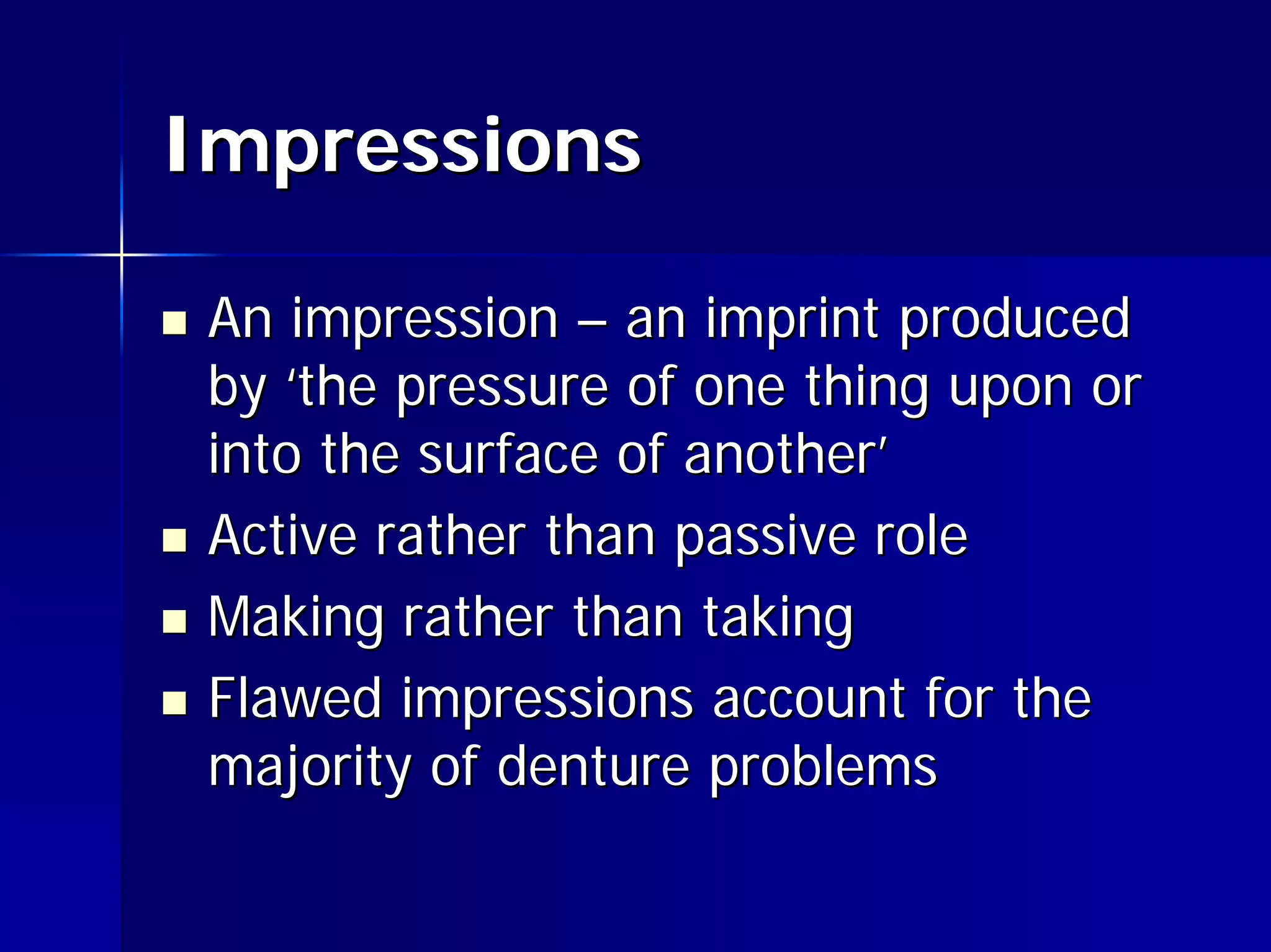 Impression techniques and materials partial dentures yr 3 | PDF