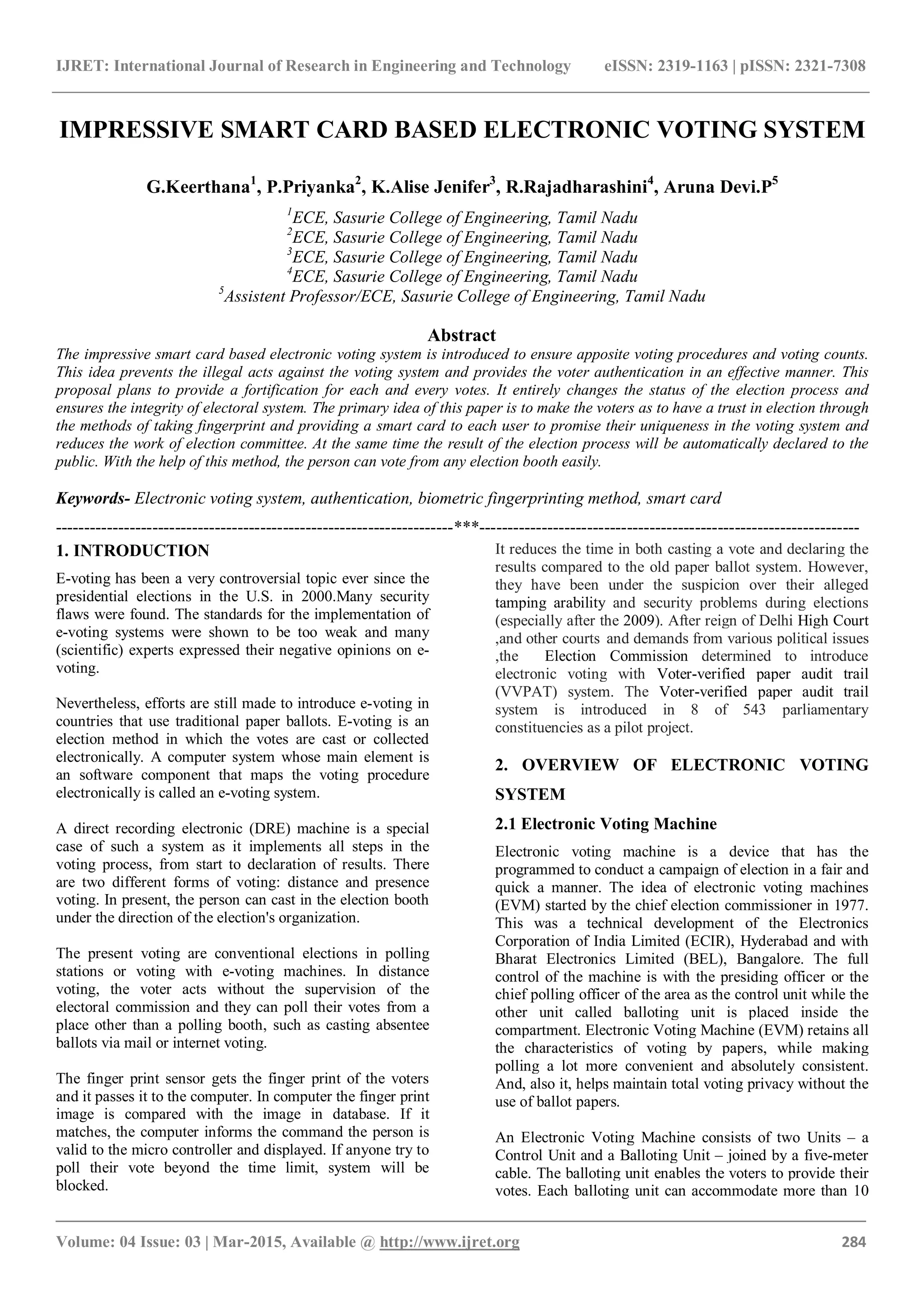 Impressive smart card based electronic voting system | PDF | Elections ...