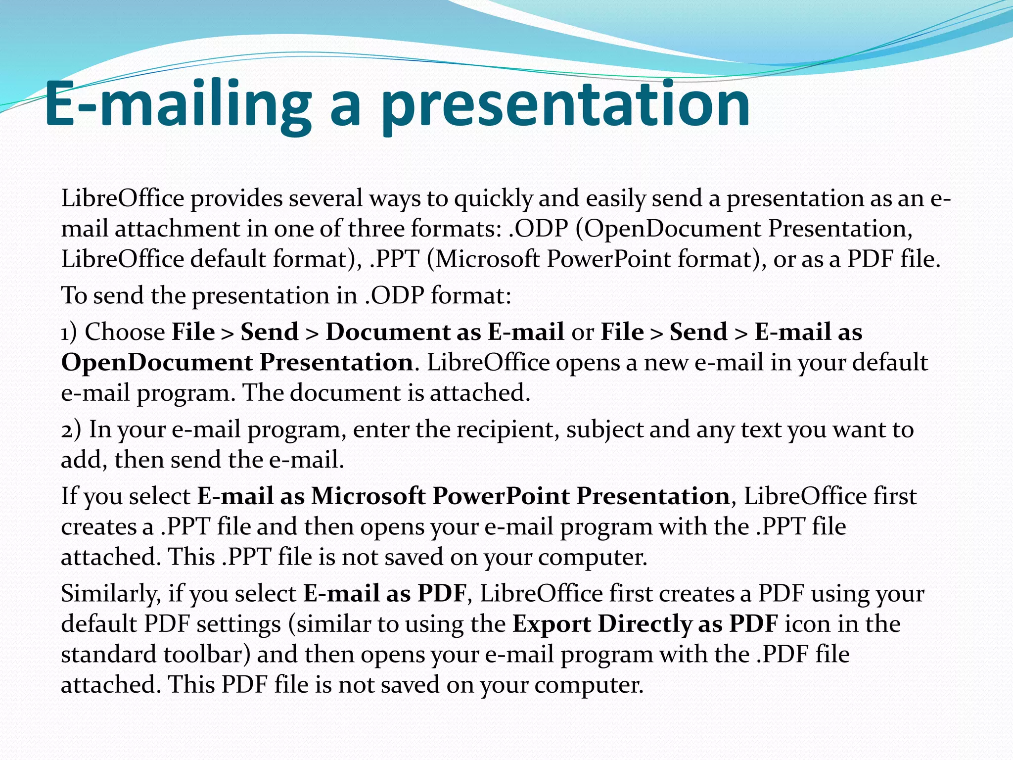 Libre Office Impress Lesson 5: Slide shows and animations | PPTX
