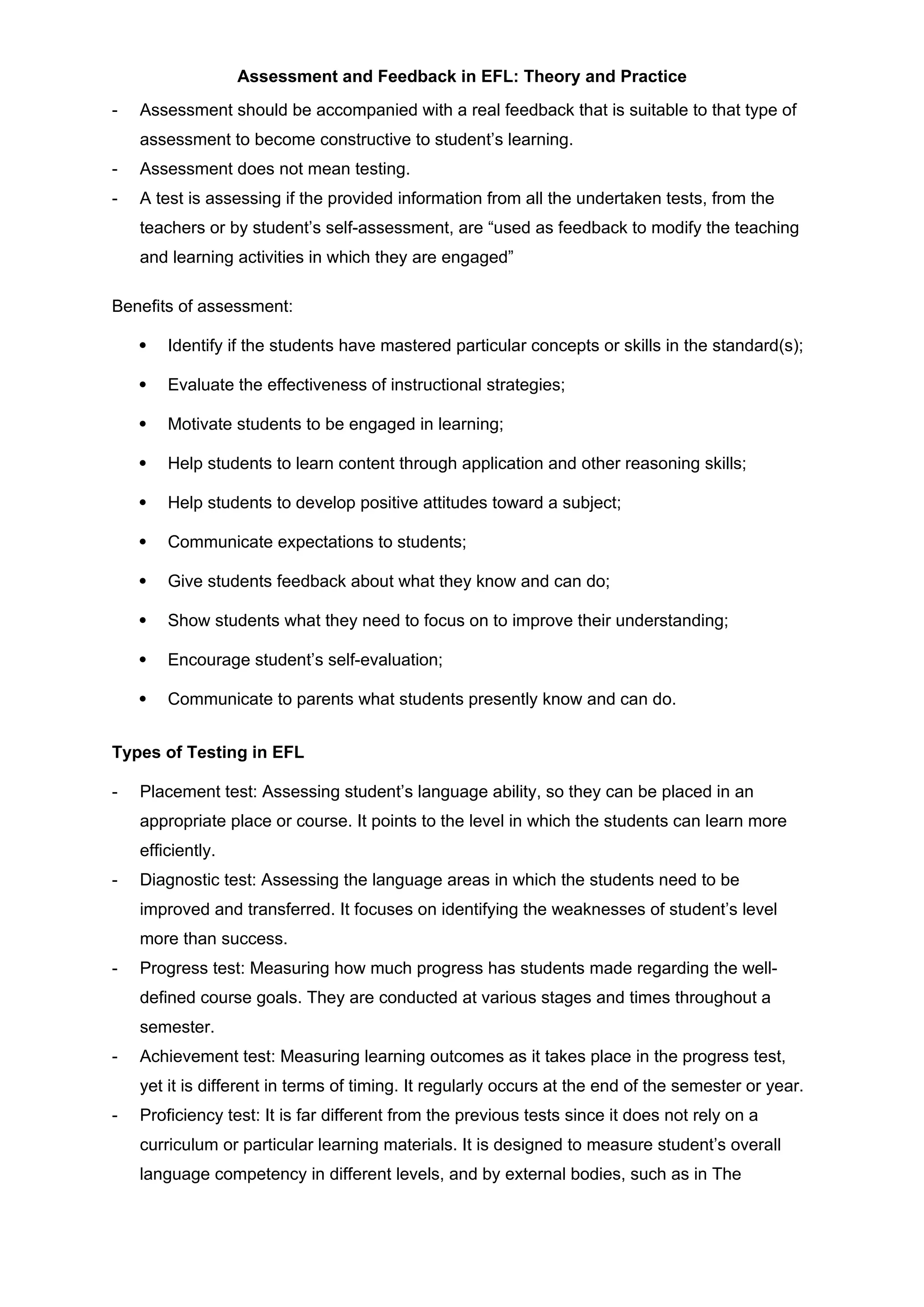 assessment and feedback in english language learning | DOCX