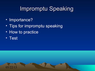 Impromptu speaking workshop | PPT
