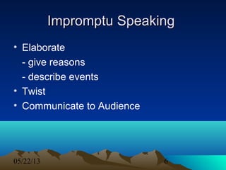 Impromptu speaking workshop | PPT