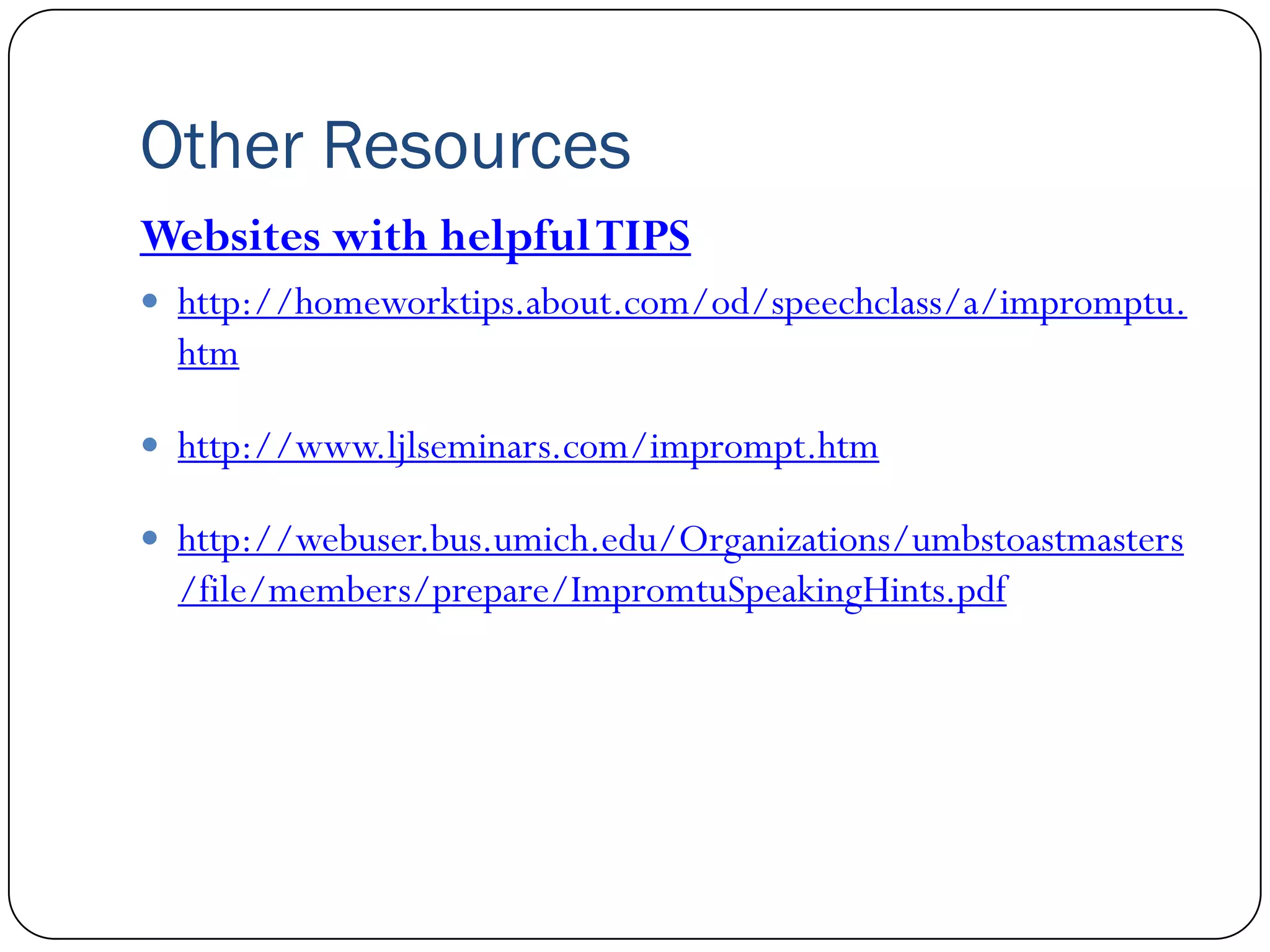 Impromptu speaking | PDF