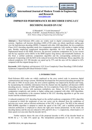 IMPROVED PERFORMANCE RS DECODER USING LCC DECODING BASED ON USC | PDF | Computer Software and ...