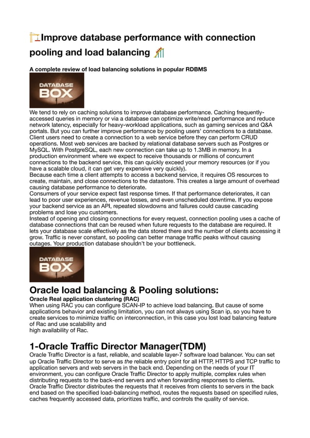 🏗️Improve database performance with connection pooling and load balancing techniques | PDF