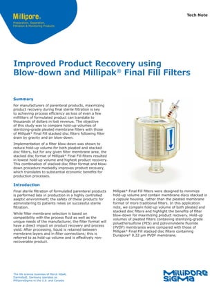 Improved Product Recovery Using Blow-down and Millipak® Final Fill ...