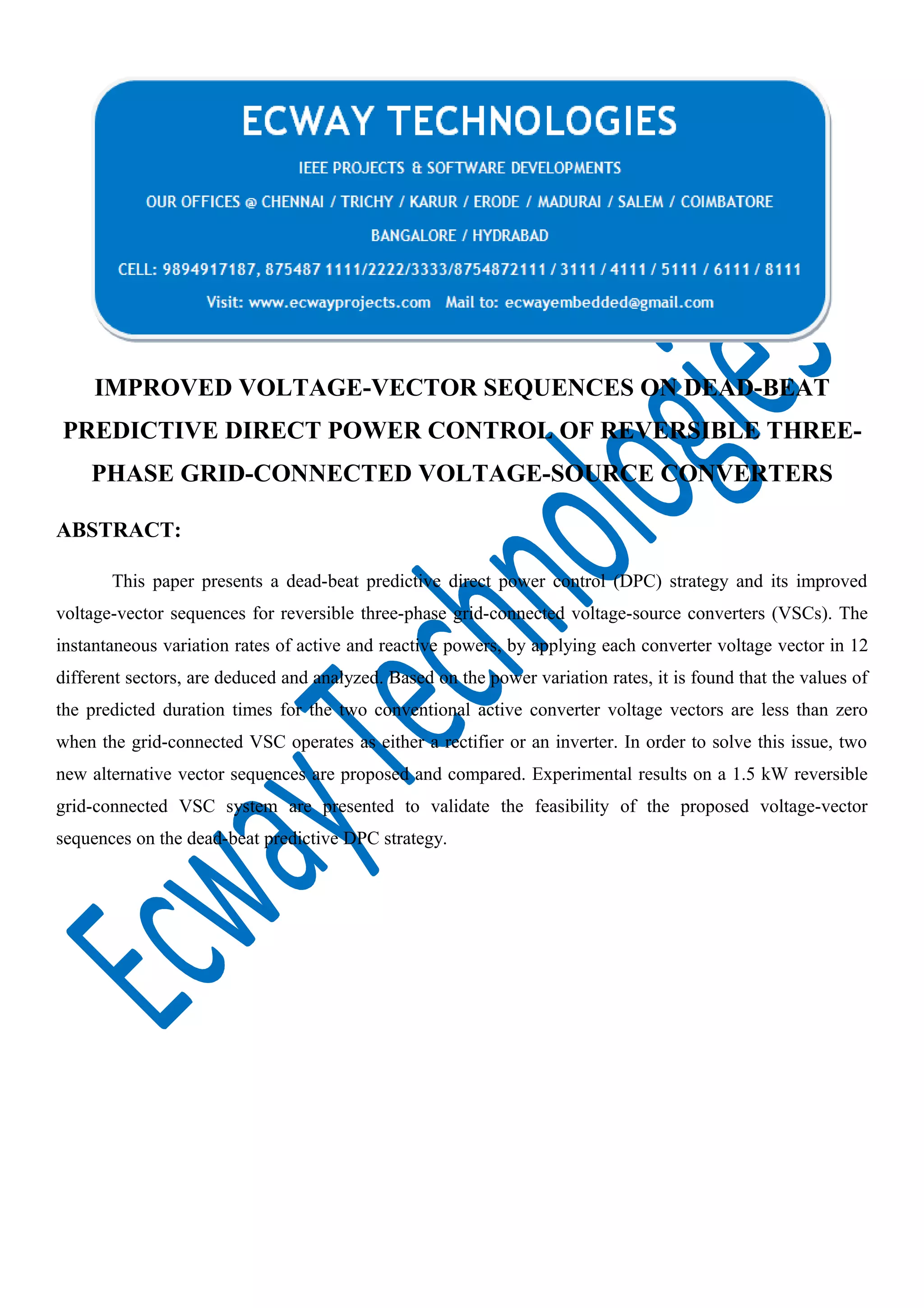Improved voltage vector sequences on dead-beat predictive direct power ...