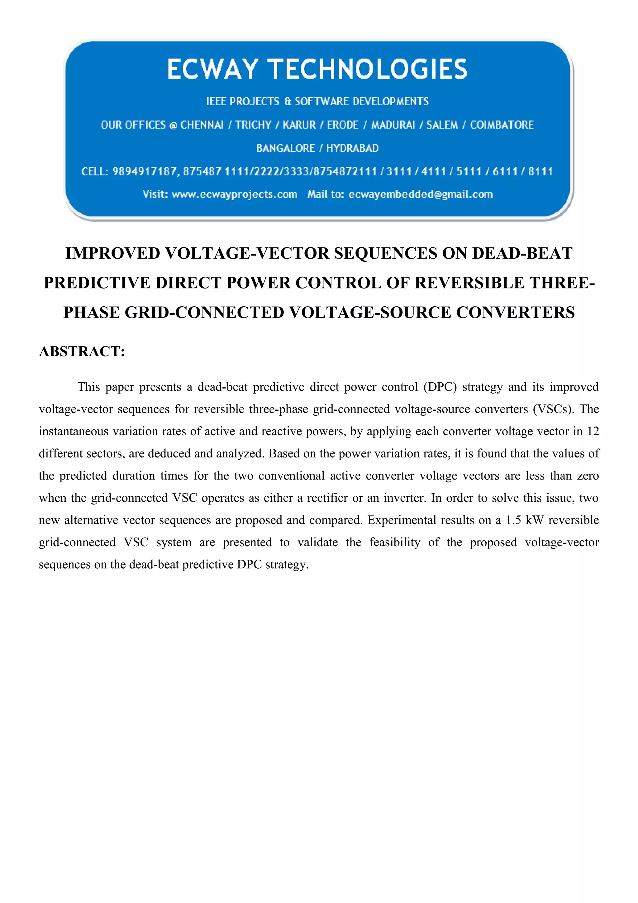 Improved voltage vector sequences on dead-beat predictive direct power control of reversible ...