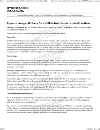 Improve energy efficiency for distillate hydrotreaters retrofit options hydrocarbon processing ...