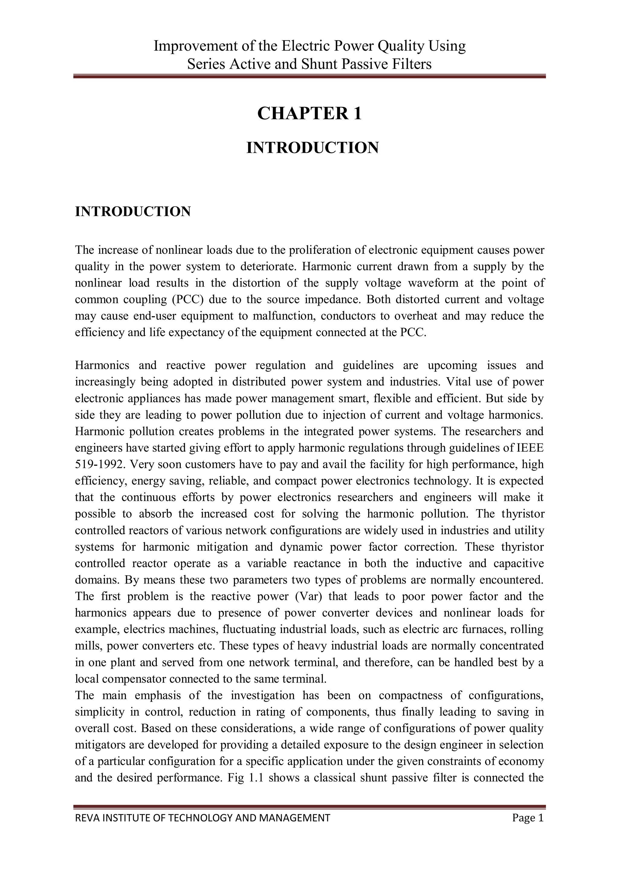 report of Improvement of the Electric Power Quality Using Series Active and Shunt Passive ...