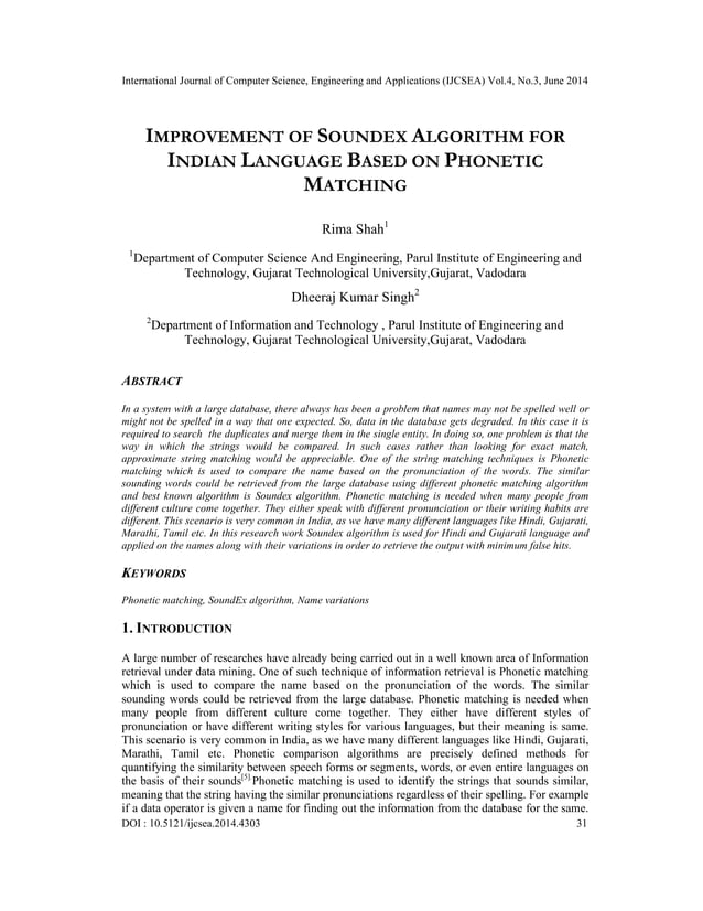 Improvement of Soundex Algorithm for Indian Language Based on Phonetic ...