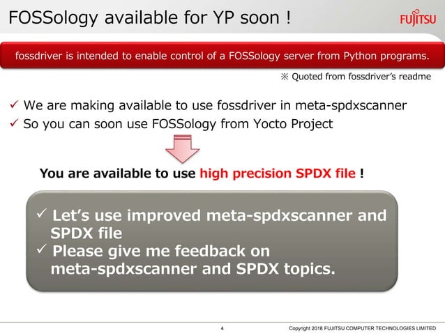 Improvements in meta spdxscanner through FOSSology - Ueba San | PPTX