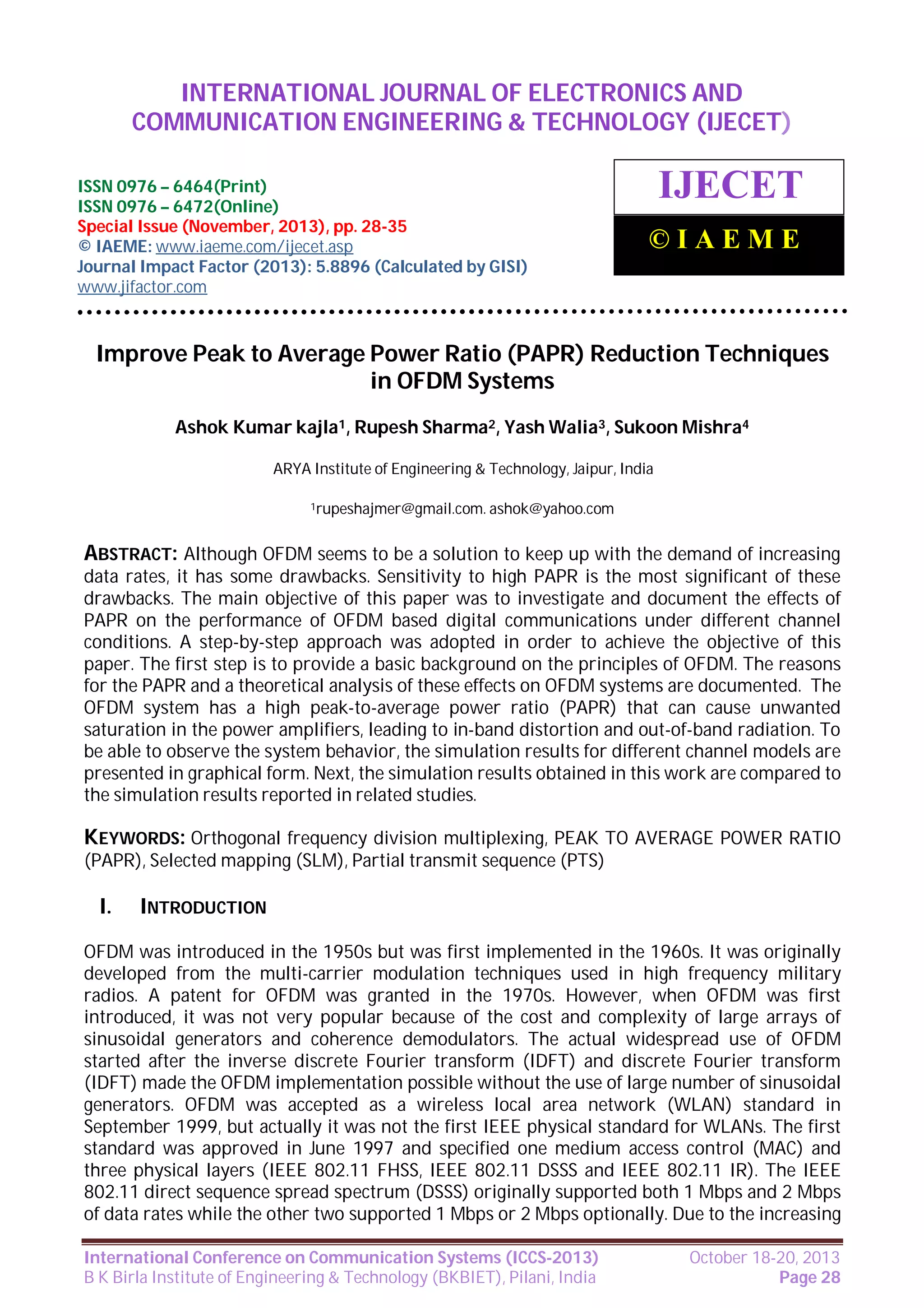 Improve peak to average power ratio (papr) reduction techniques | PDF | Telecommunications ...