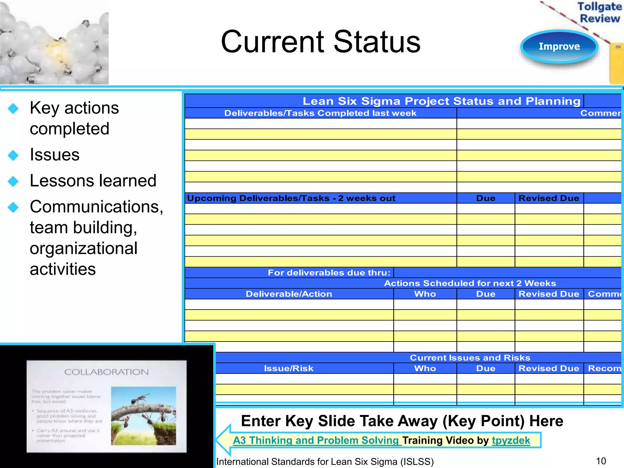 Improve phase lean six sigma tollgate template | PPTX