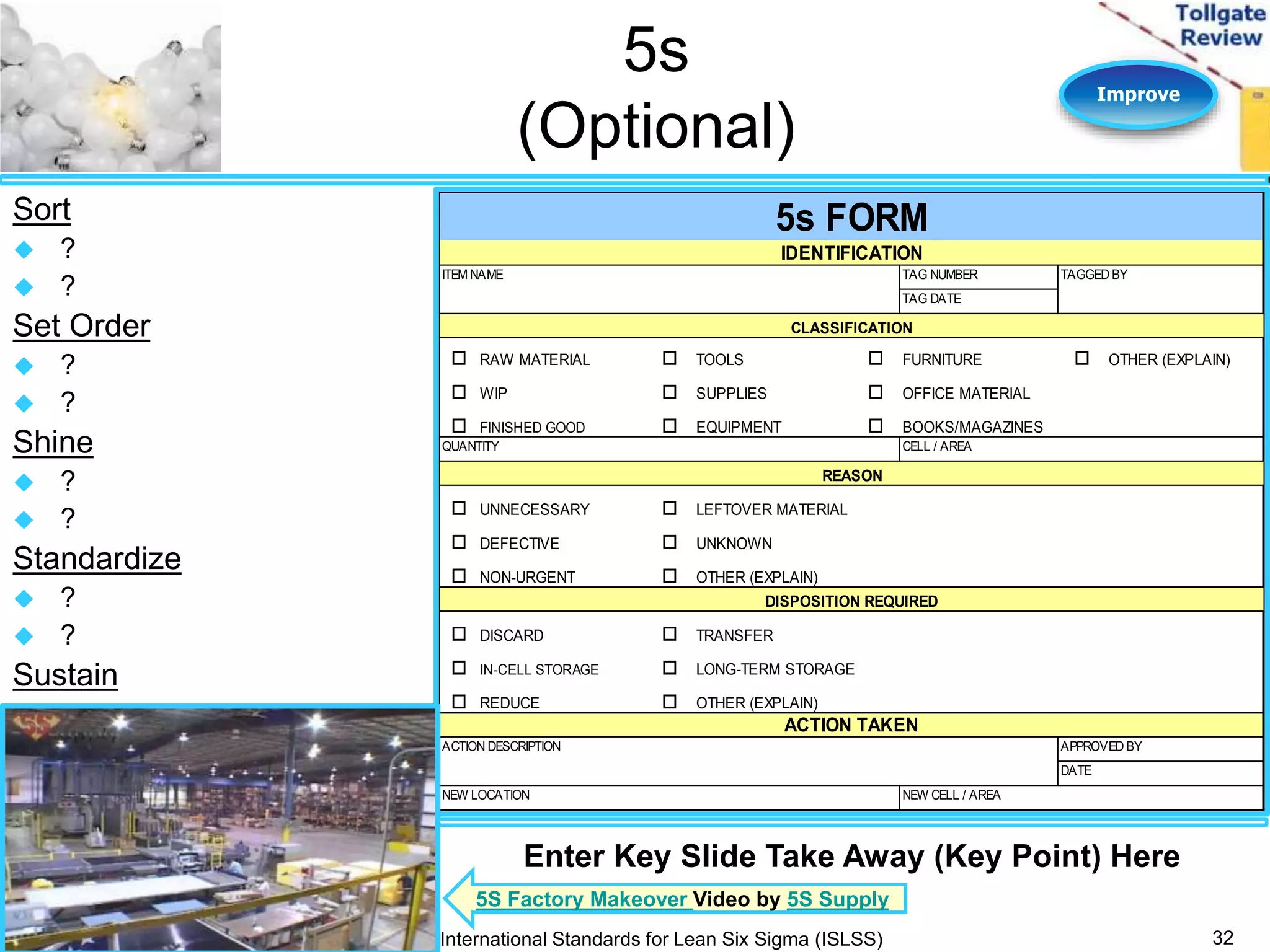 Improve phase lean six sigma tollgate template | PPTX