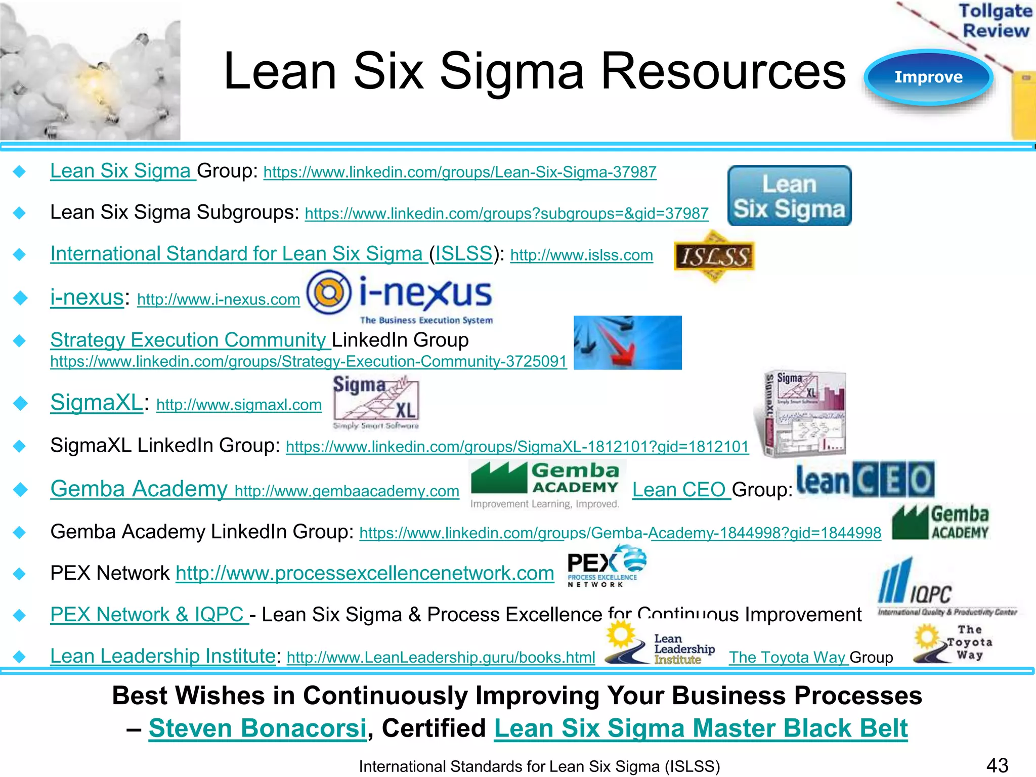 Improve phase lean six sigma tollgate template | PPT