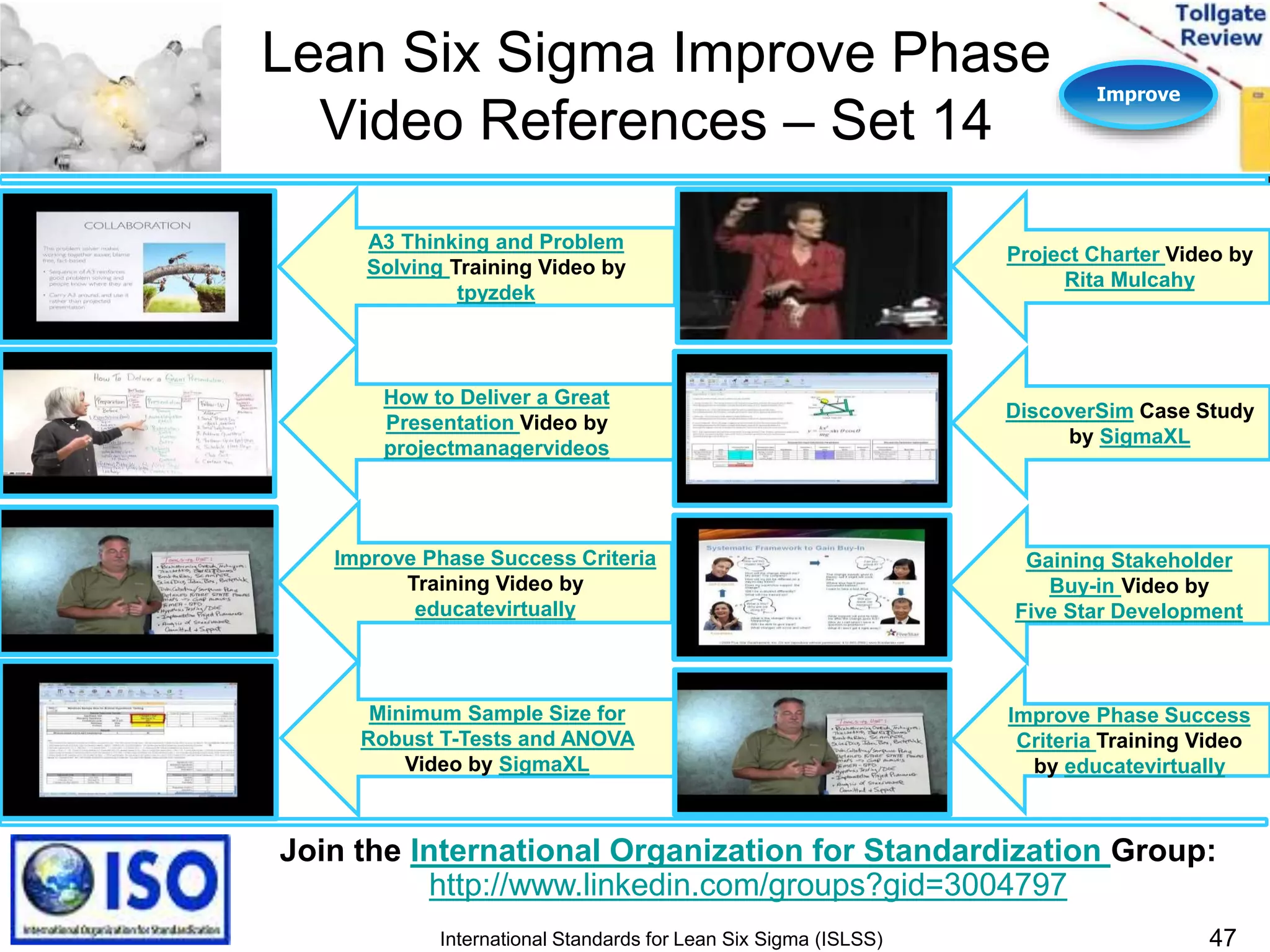 Improve phase lean six sigma tollgate template | PPTX