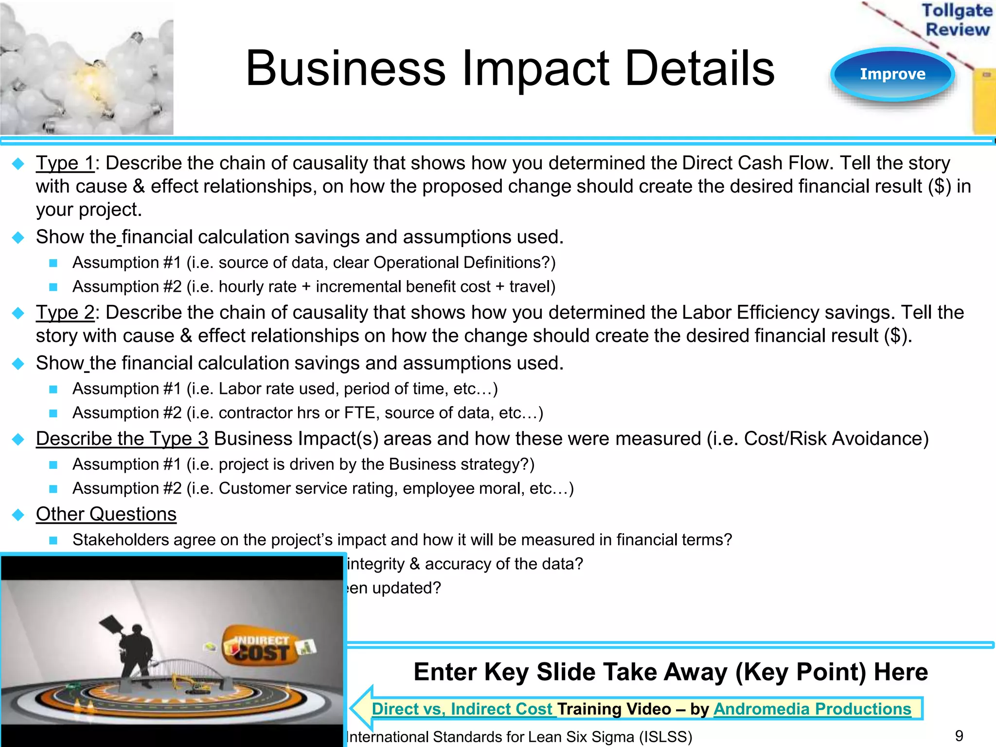 Improve phase lean six sigma tollgate template | PPT