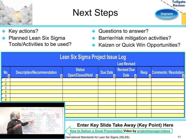 Improve phase lean six sigma tollgate template | PPT