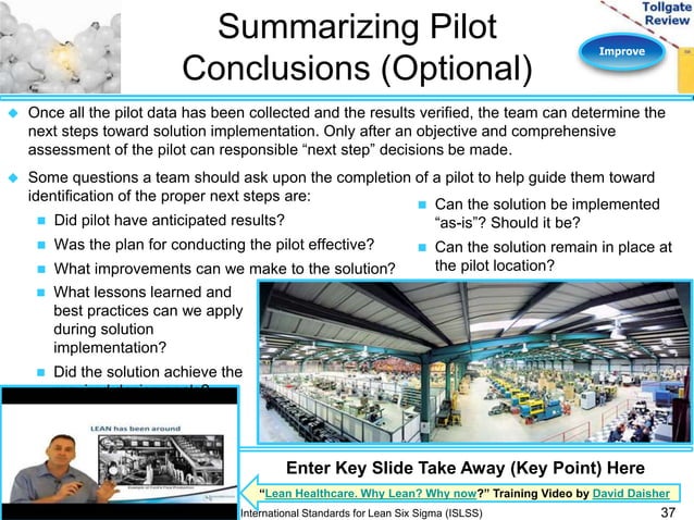 Improve phase lean six sigma tollgate template | PPT