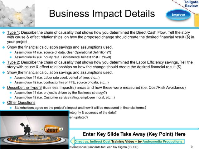 Improve phase lean six sigma tollgate template | PPT