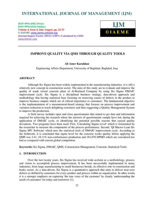 Improve quality via qms through quality tools | PDF