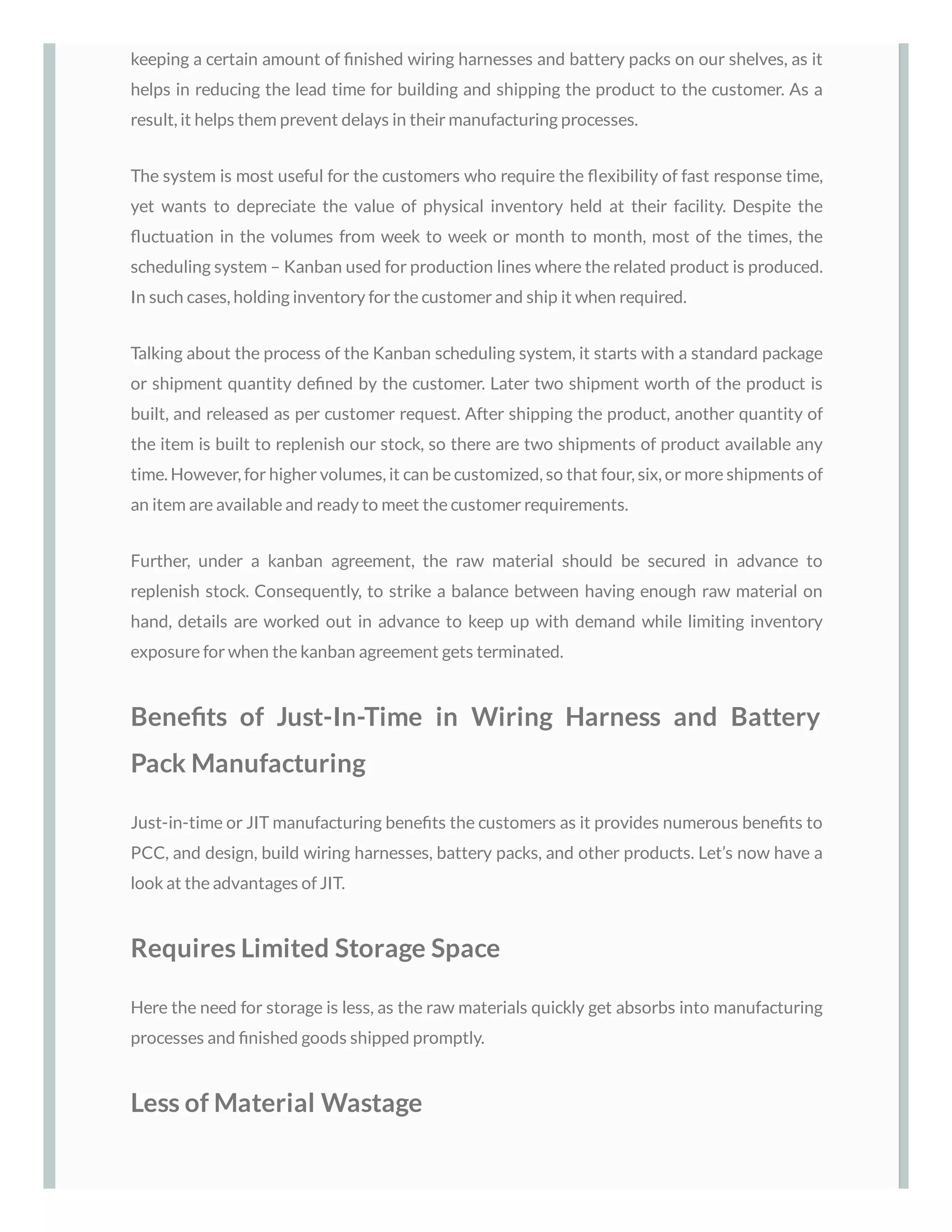 Improve wiring harness and battery pack manufacturing with kanban | PDF