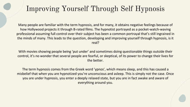 Improving Yourself Through Self Hypnosis | PPT