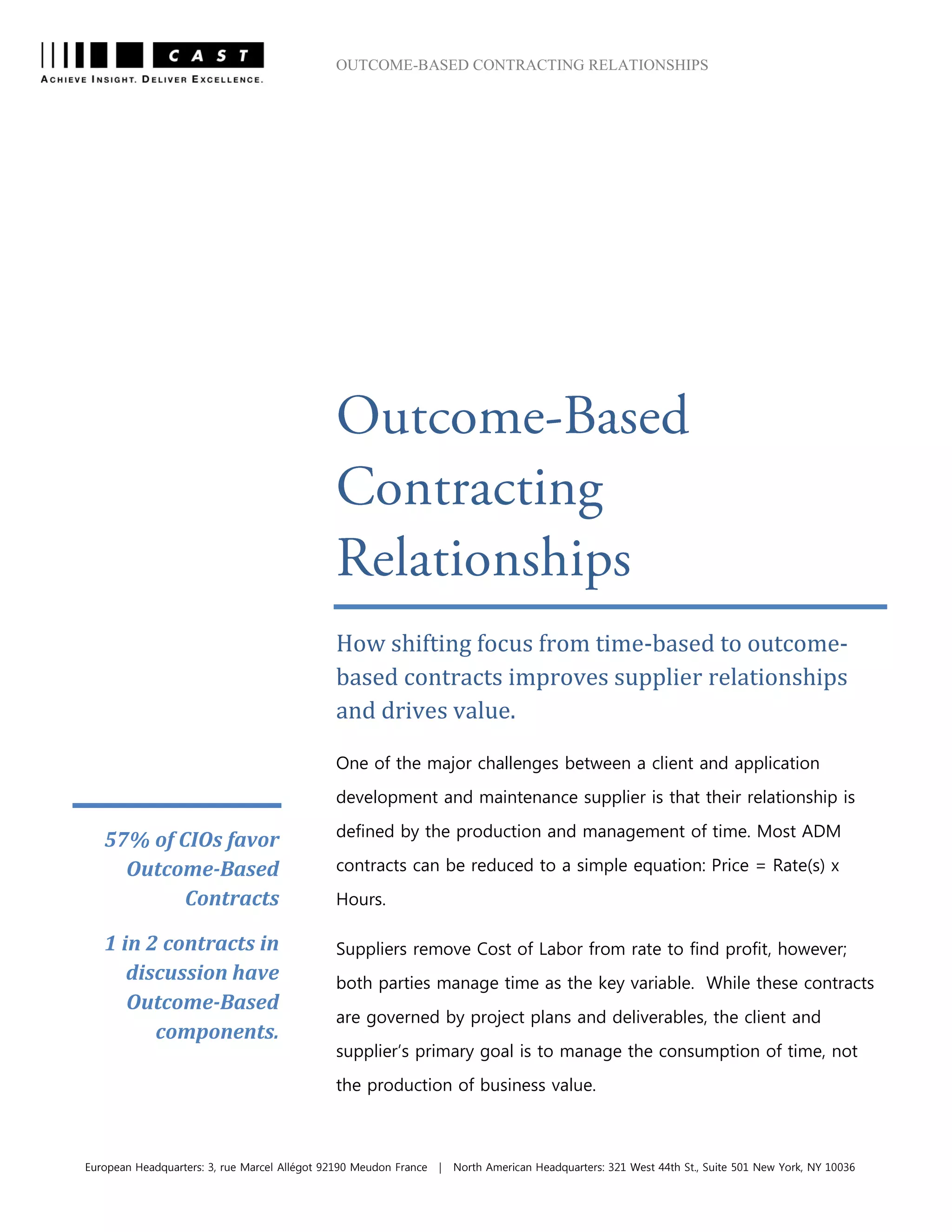 Improving ADM Vendor Relationship through Outcome Based Contracts | PDF