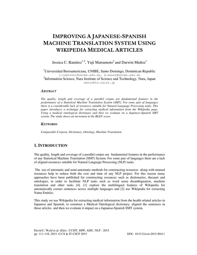Improving a japanese spanish machine translation system using wikipedia ...