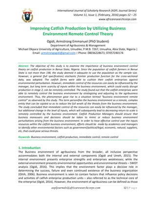Improving Catfish Production By Utilizing Business Environment Remote ...