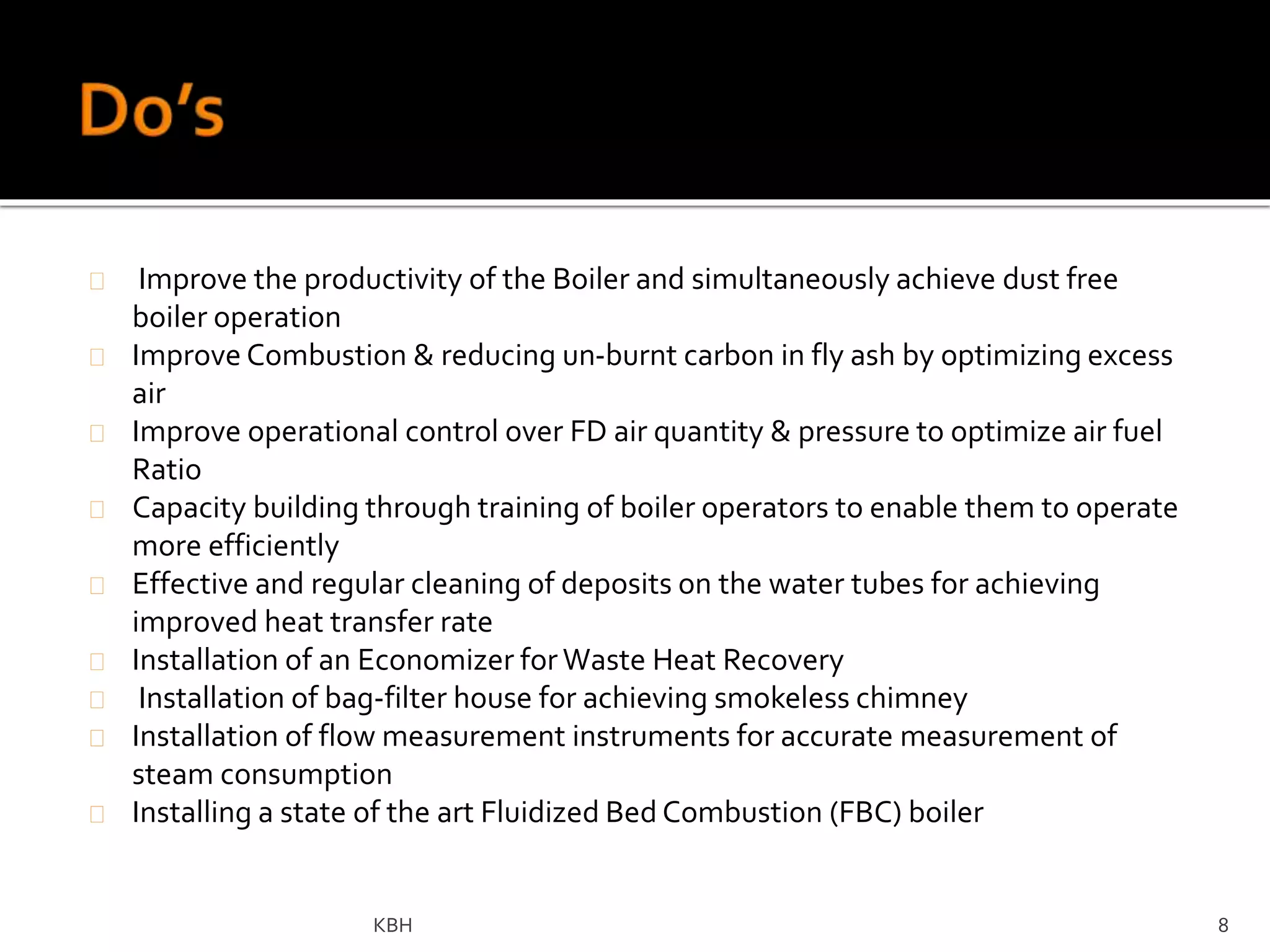 Improving Efficiency for Boiler and Steam System | PPTX