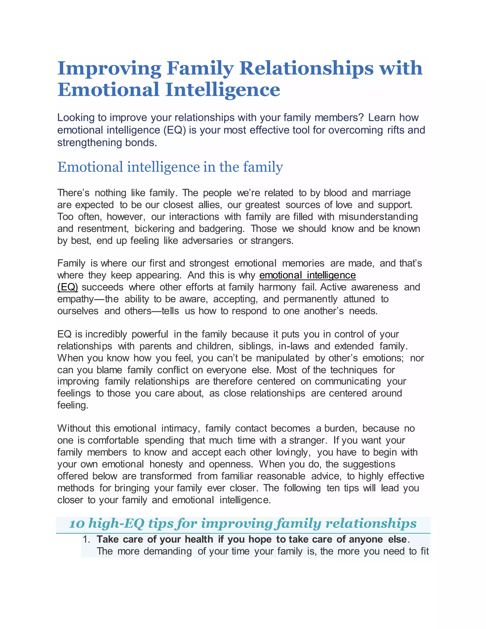 Improving family relationships with emotional intelligence | DOCX