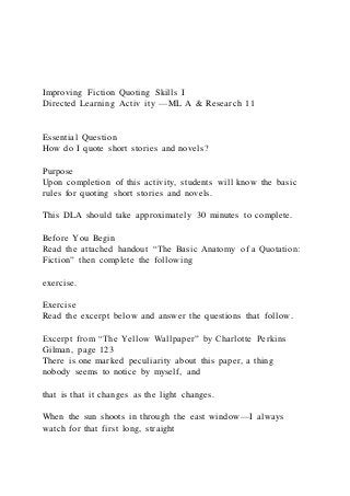Improving Fiction Quoting Skills I Directed Learning Activ i | PDF