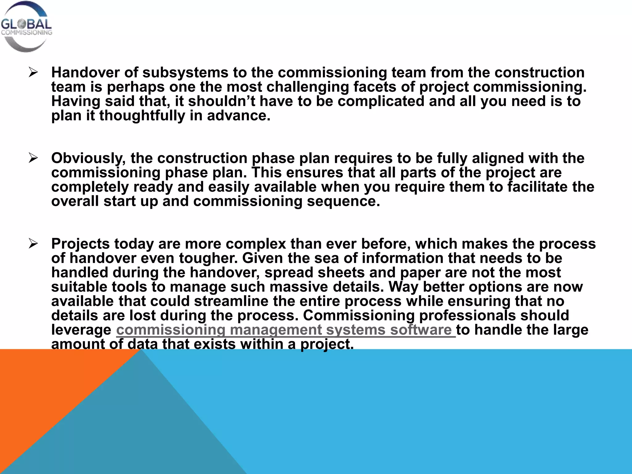 Improving Handover from Construction Phase to Commissioning Phase | PPTX