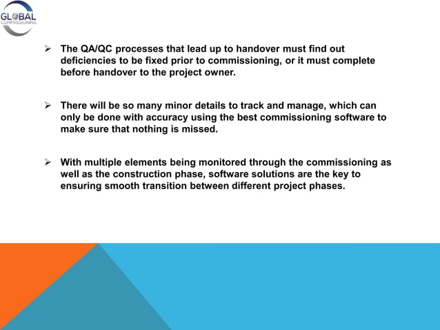 Improving Handover from Construction Phase to Commissioning Phase | PPTX