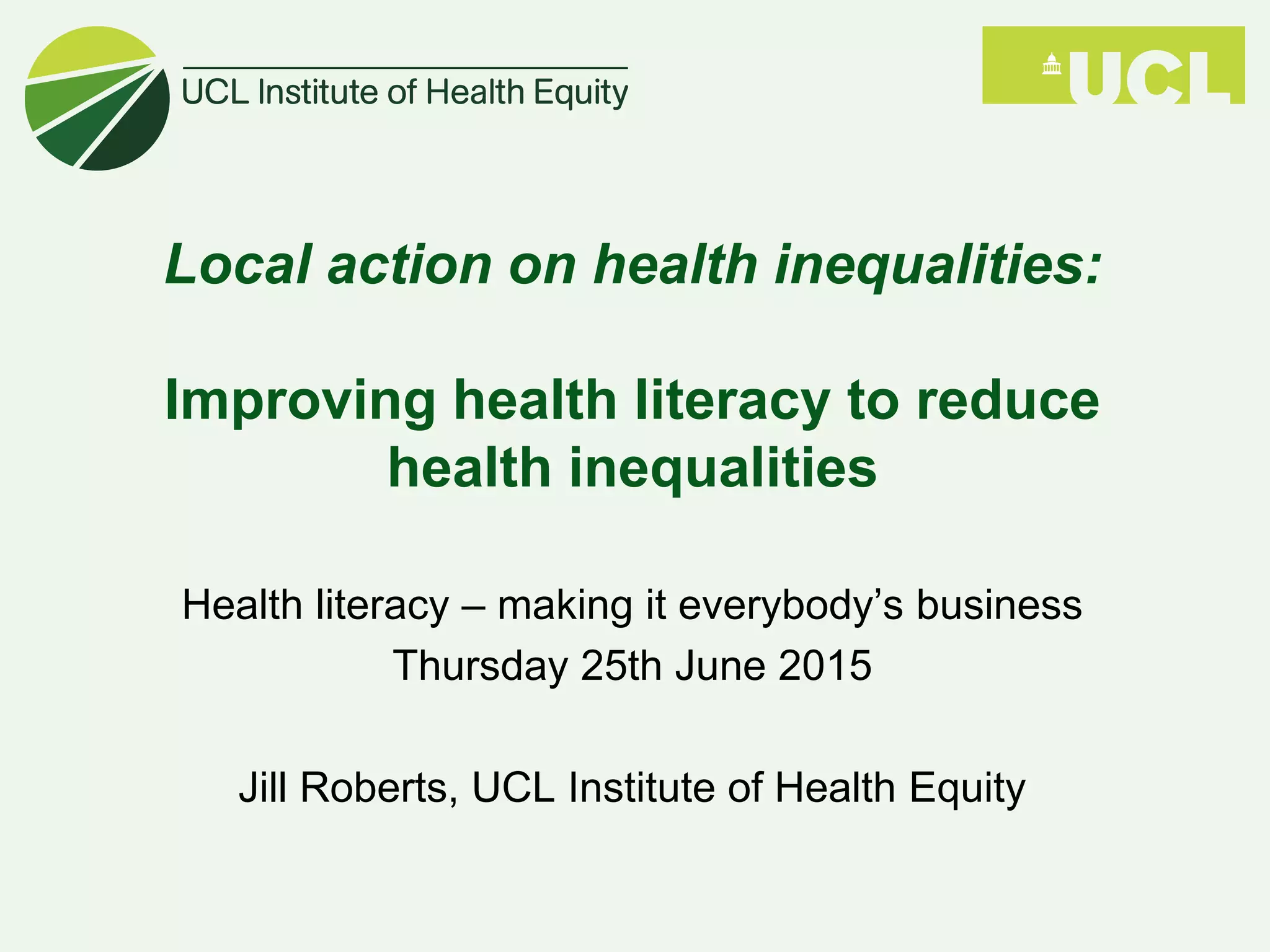 Improving health literacy to reduce health inequalities | PPTX