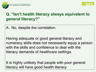 Improving health literacy to reduce health inequalities | PPTX