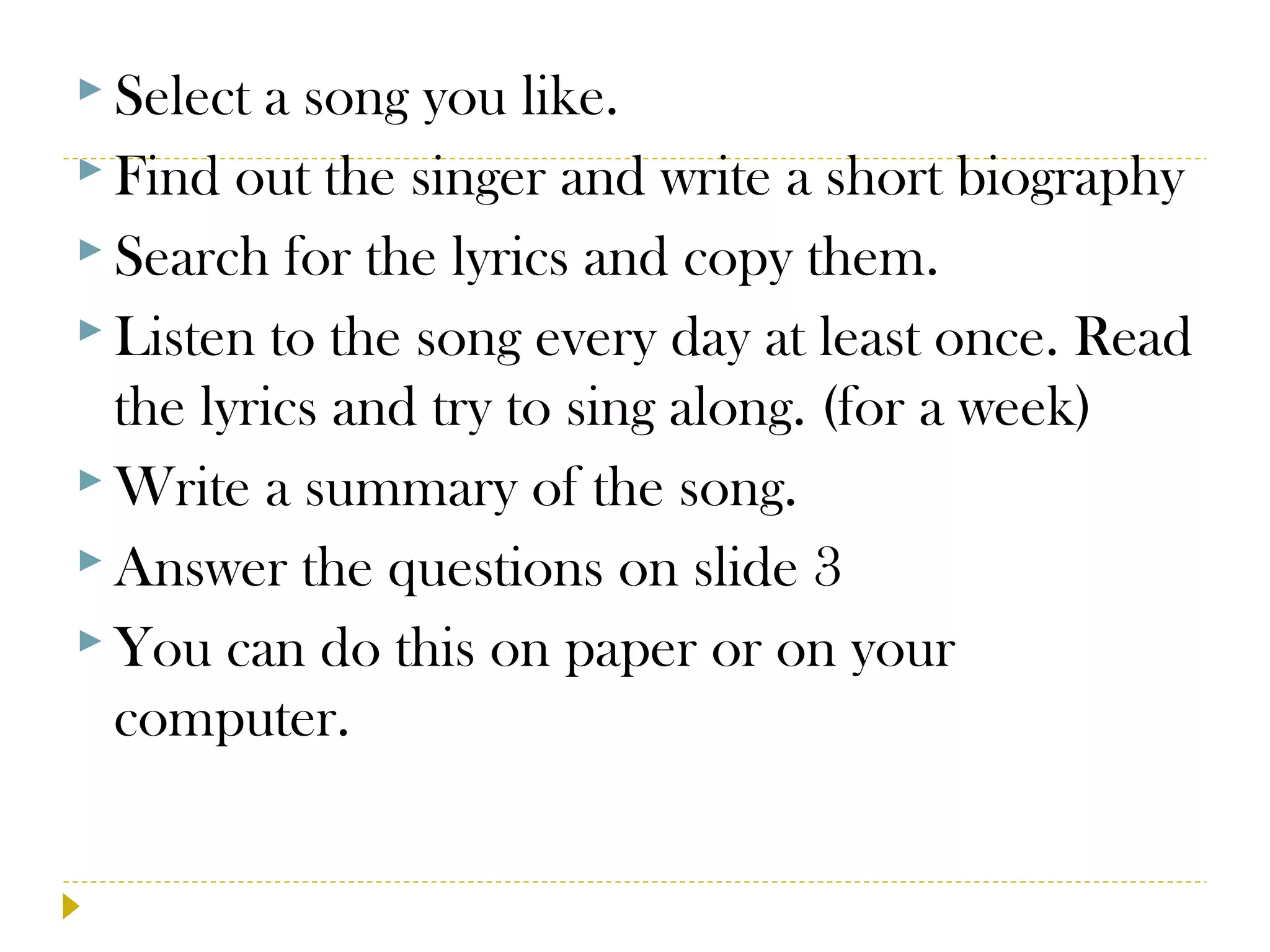 Improving listening through songs | PPT