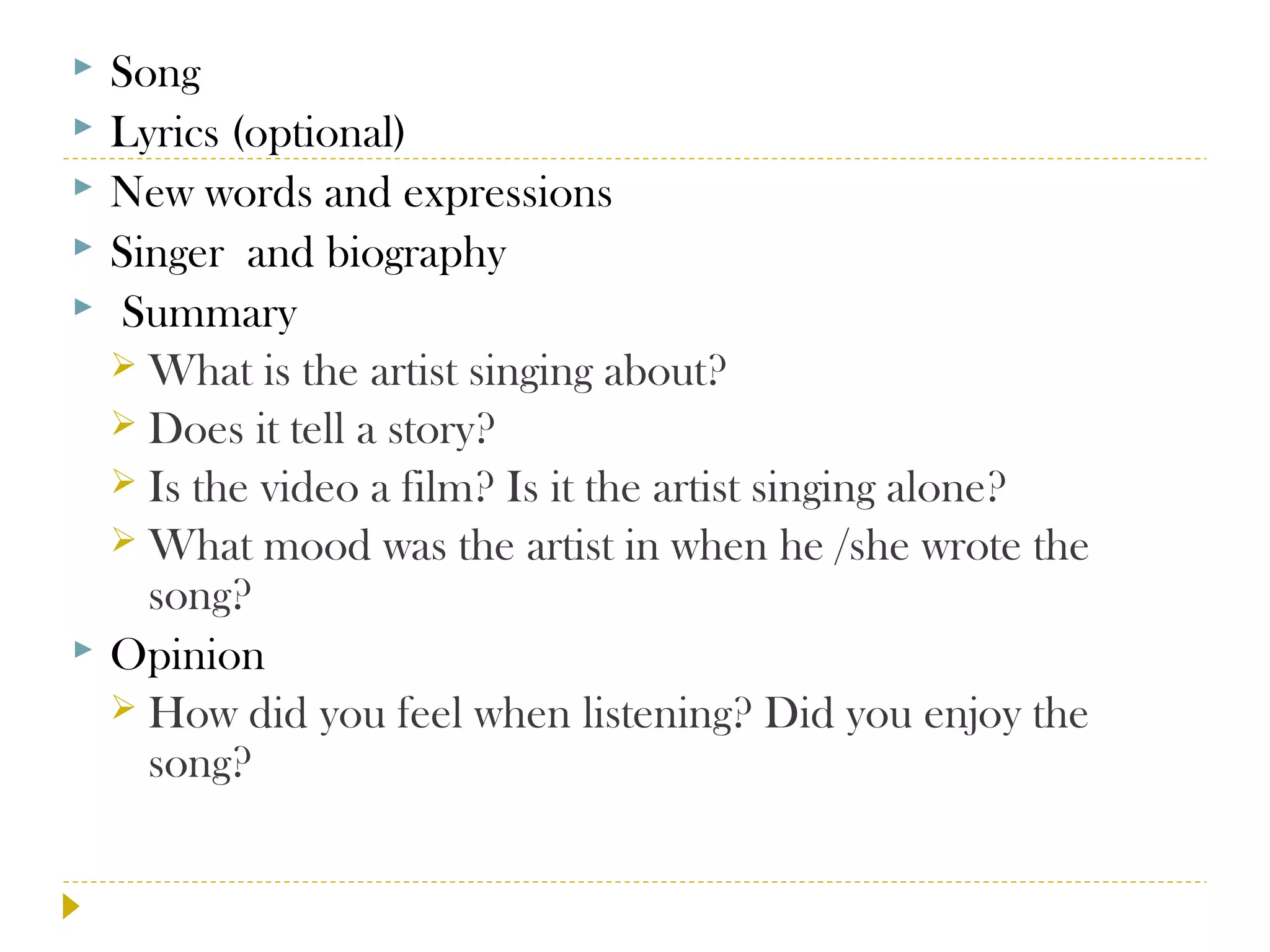 Improving listening through songs | PPT