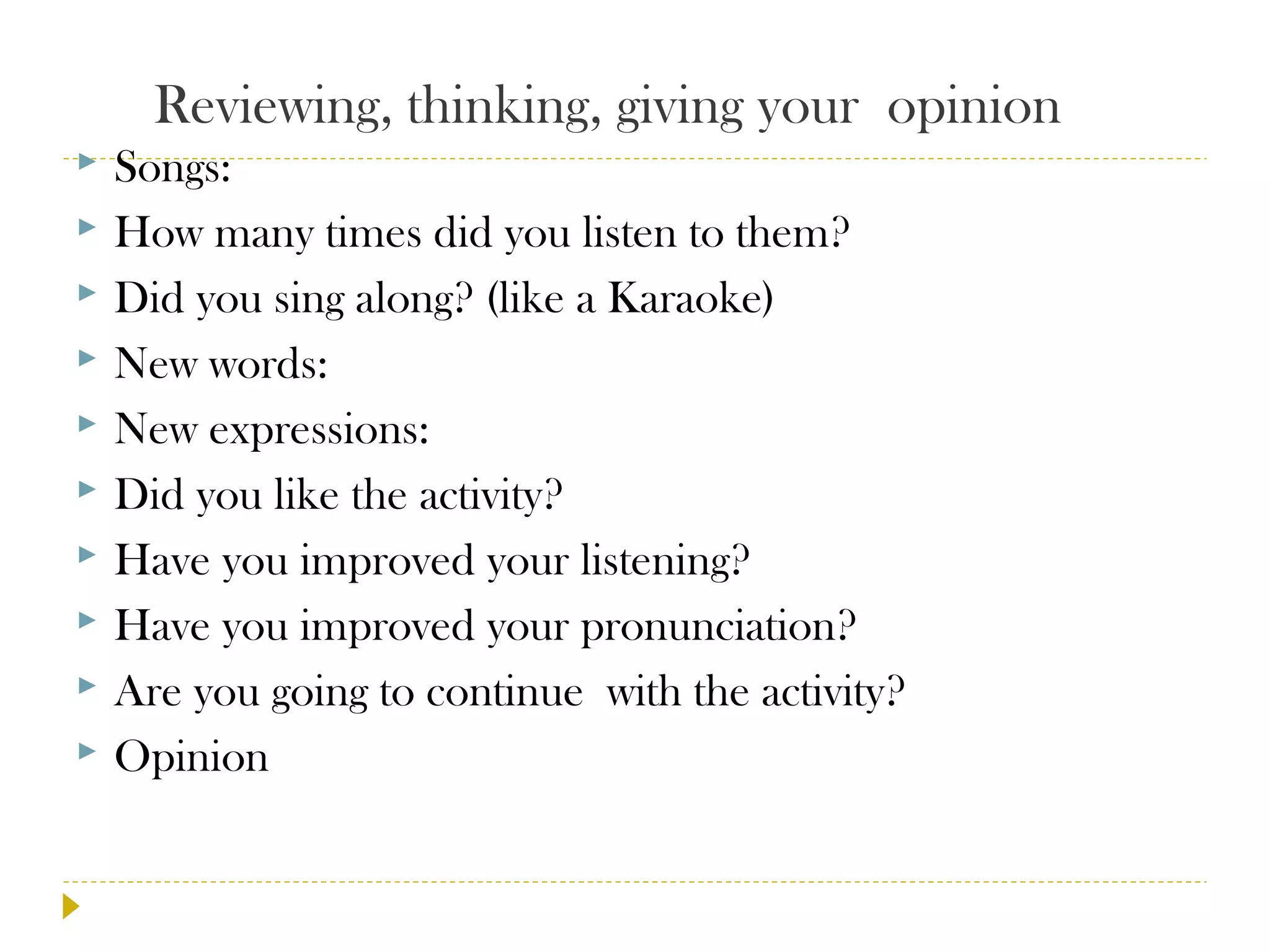 Improving listening through songs | PPT